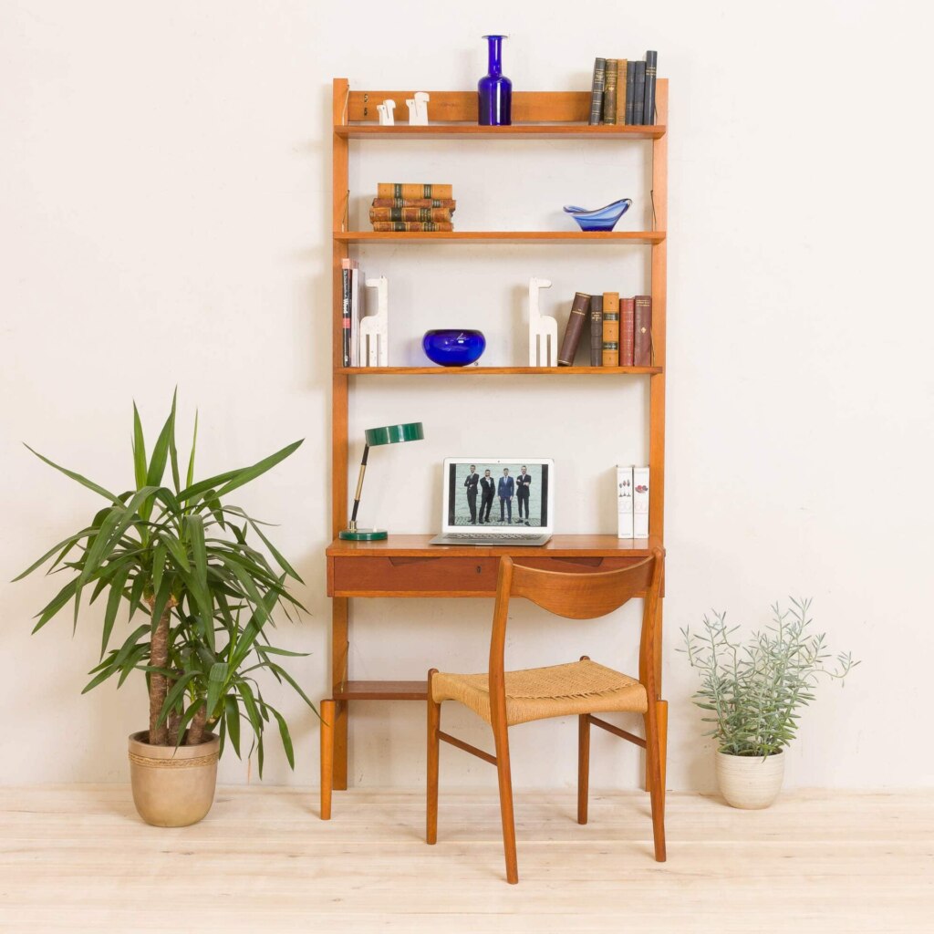 Scandinavian teak wall unit with a desk by Kjell Riise, 1960s shelving ...