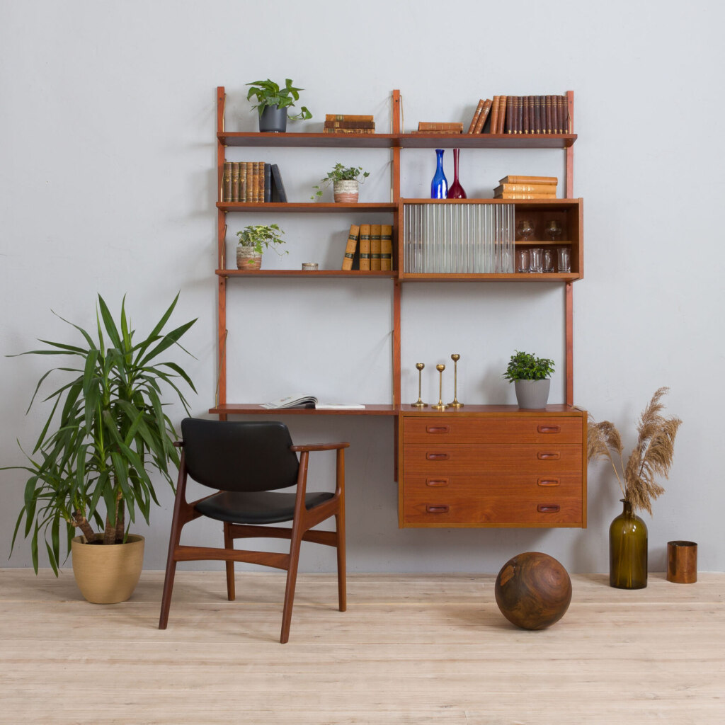 Teak Wall Unit by Preben Sorensen With Desk, Chest Of Drawers, Glass ...