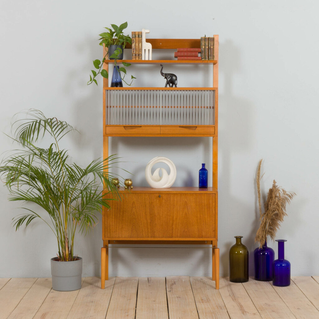 Scandinavian free standing wall unit in teak with 2 cabinets by Kjell ...